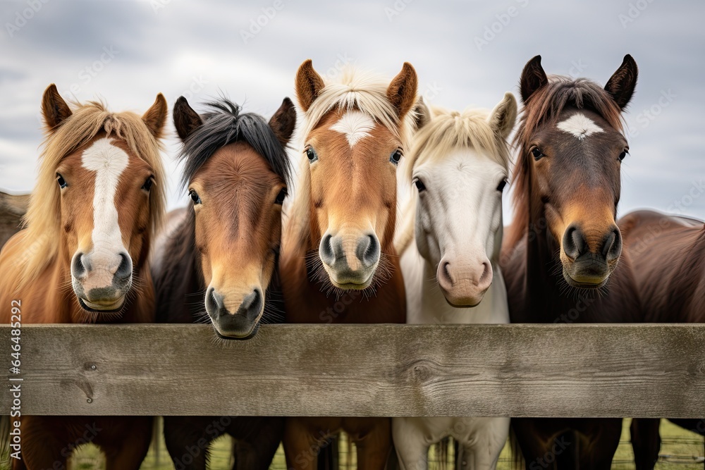 lineup of horses - horses putting their heads together - equestrian ...