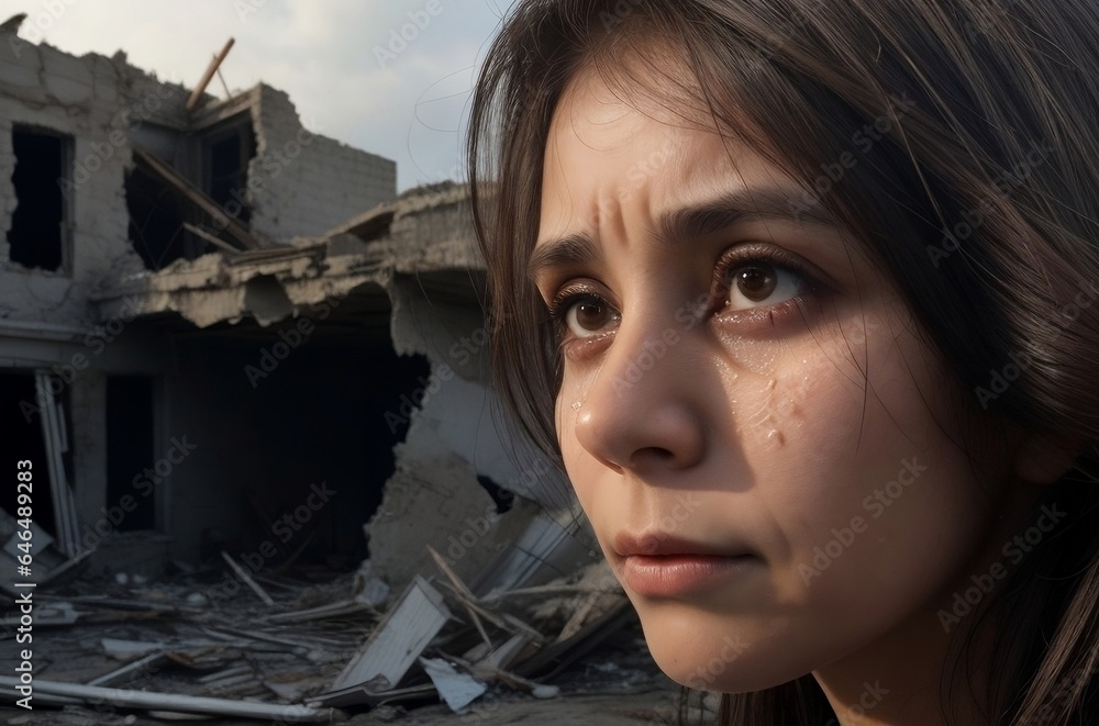 The earthquake, A close-up of a woman's face, her eyes filled with ...