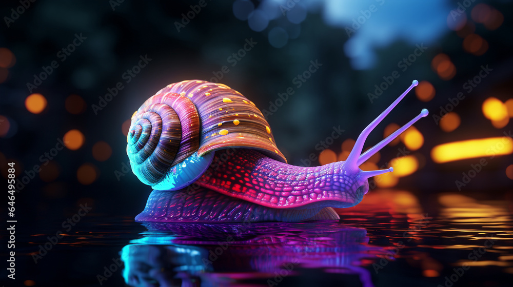 snail neon shell house forest autumn walk, with generative ai Stock ...