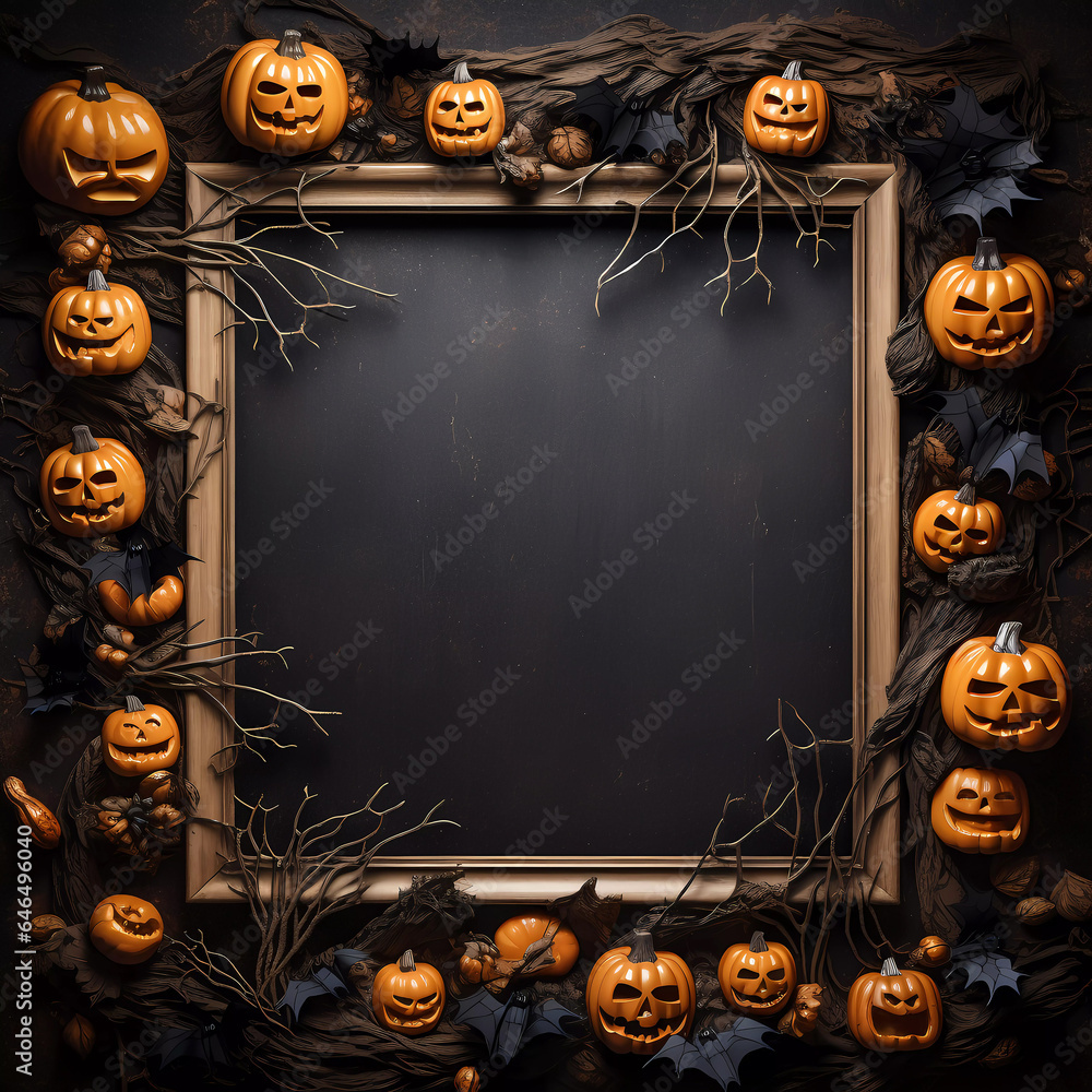 Halloween Scary Frame with Pumpkins Stock Photo | Adobe Stock