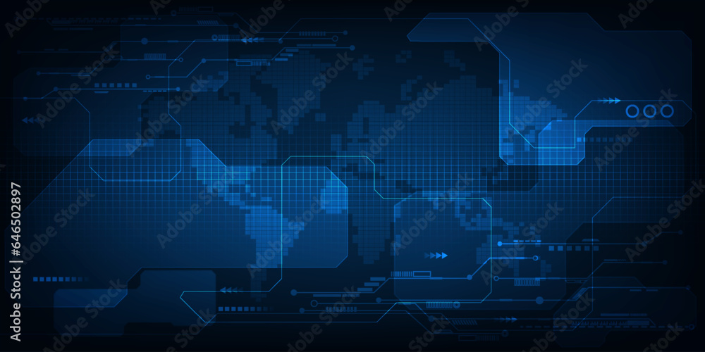 Vector illustration of world map grid sector futuristic digital ...