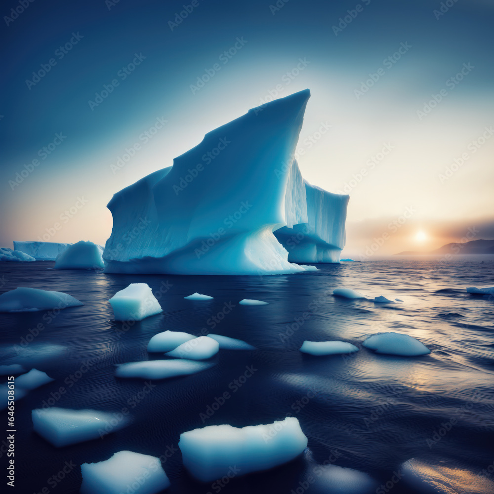 Global warming and sea level rising. Climate change, glaciers and ...