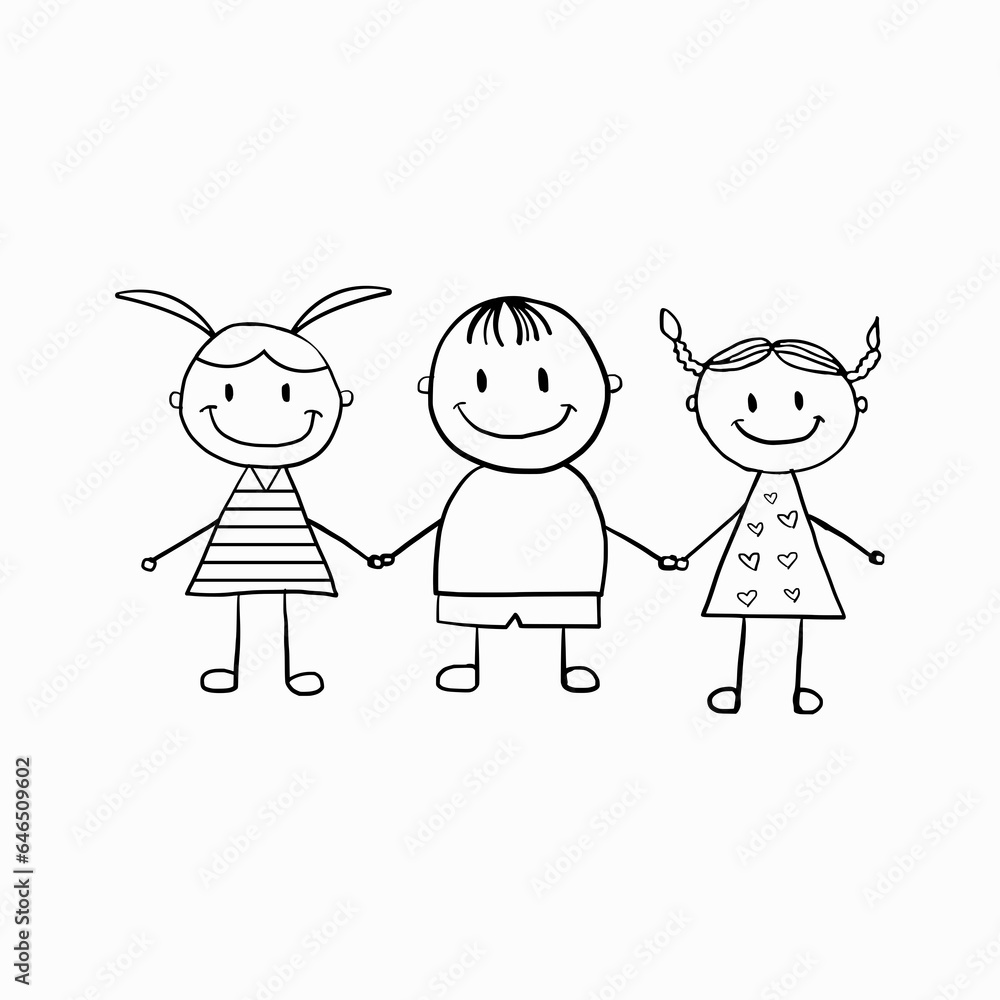 Two Girls One Boy Stick Figure svg, Stick People Svg, Stick Children ...