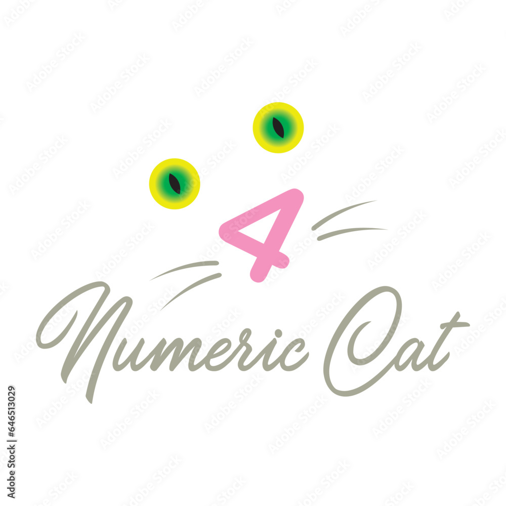 Numeric Cat with Nose as Number Four 4 with Big Eyes Vector Logo Stock ...