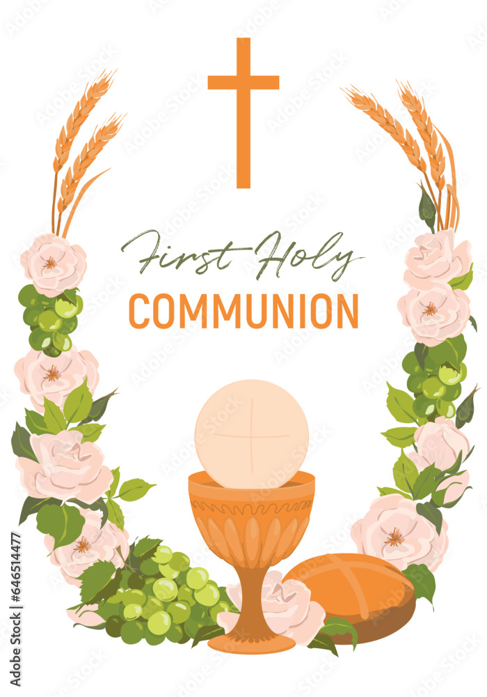 Vetor de Symbols of the first communion. Vector. Golden bowl for wine ...