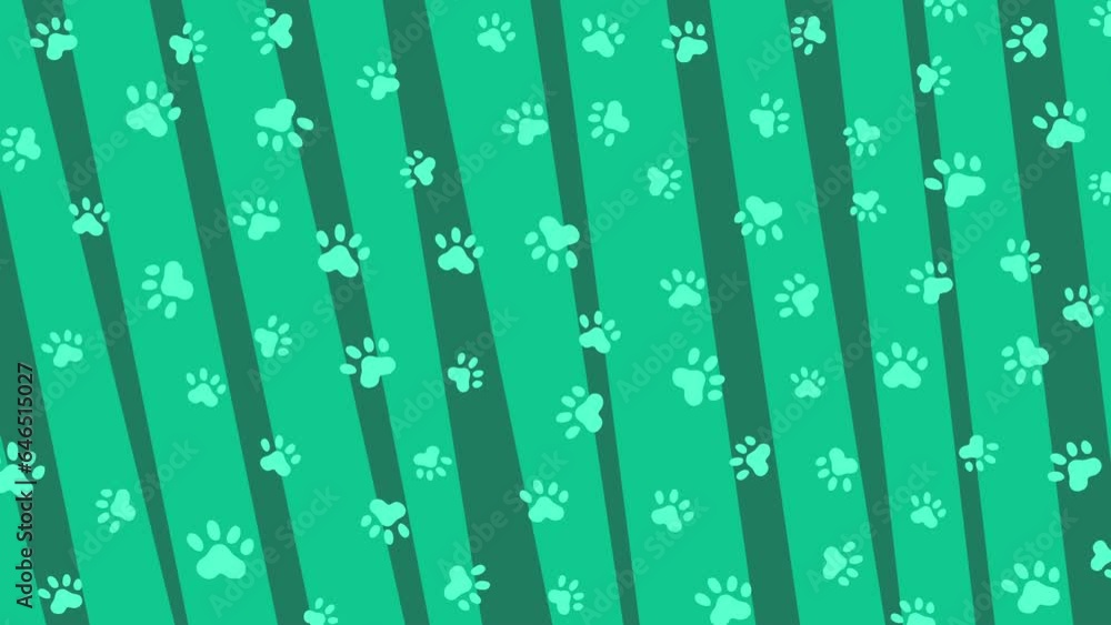Green zoological looped background with dog paw prints pattern. Oblique ...