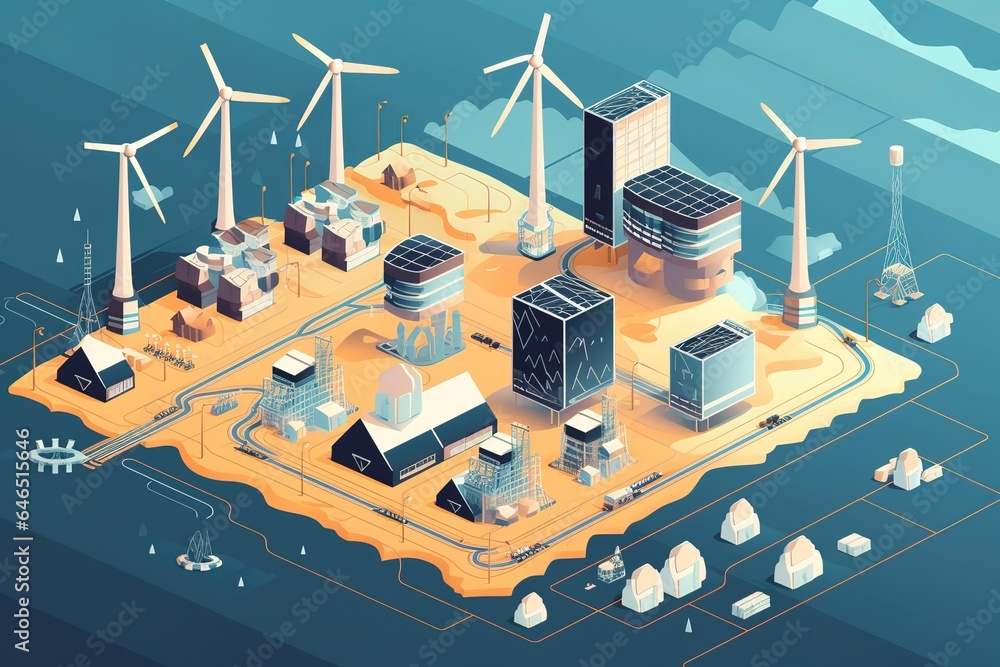 Vector illustration showing clean and polluting electricity generation ...