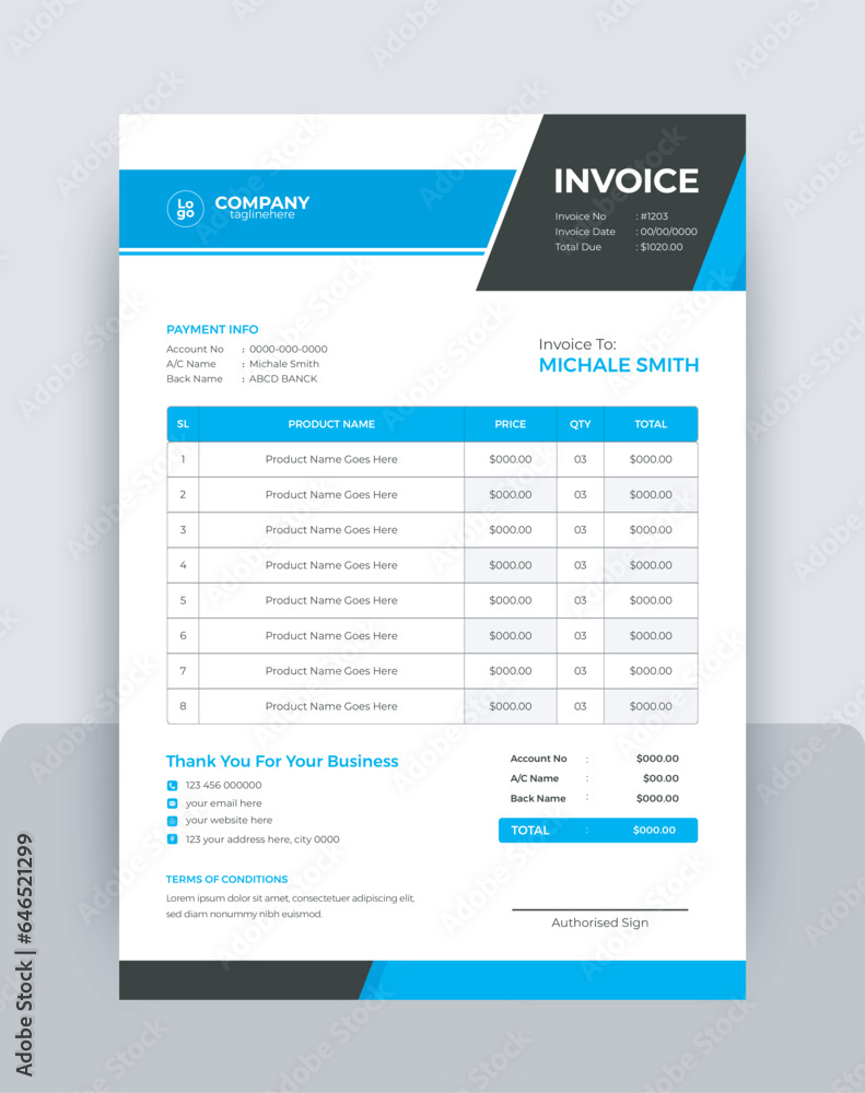Invoice minimal design template. Bill form business invoice accounting ...