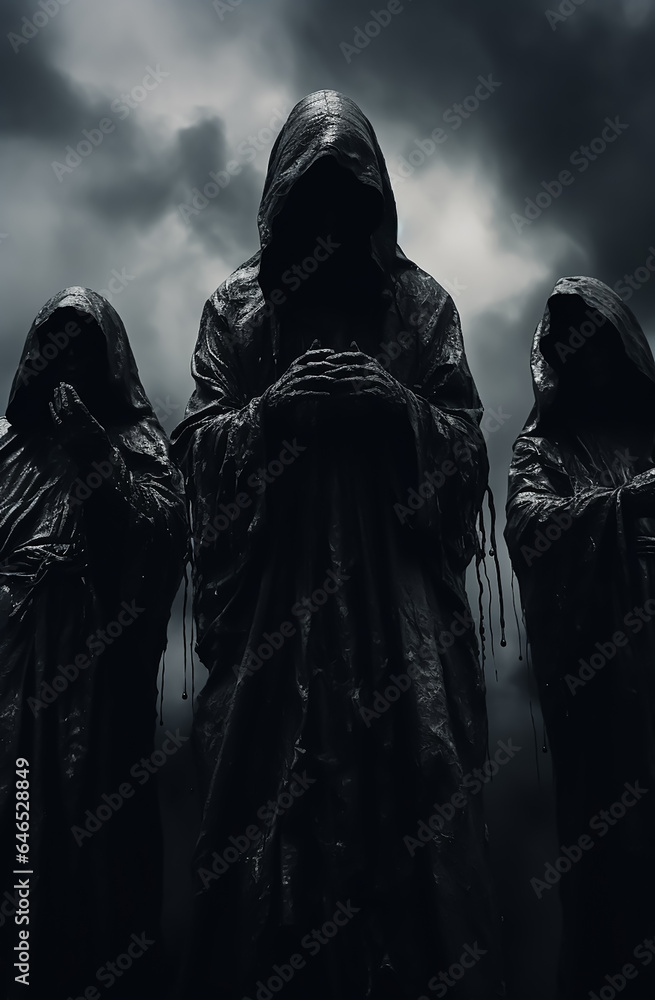 horror scary monks witches in dark fantasy poster, dramatic scene ...