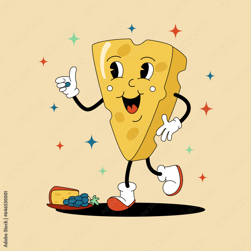 Comic flat Cheese with face on decorated background. Vector cartoon ...