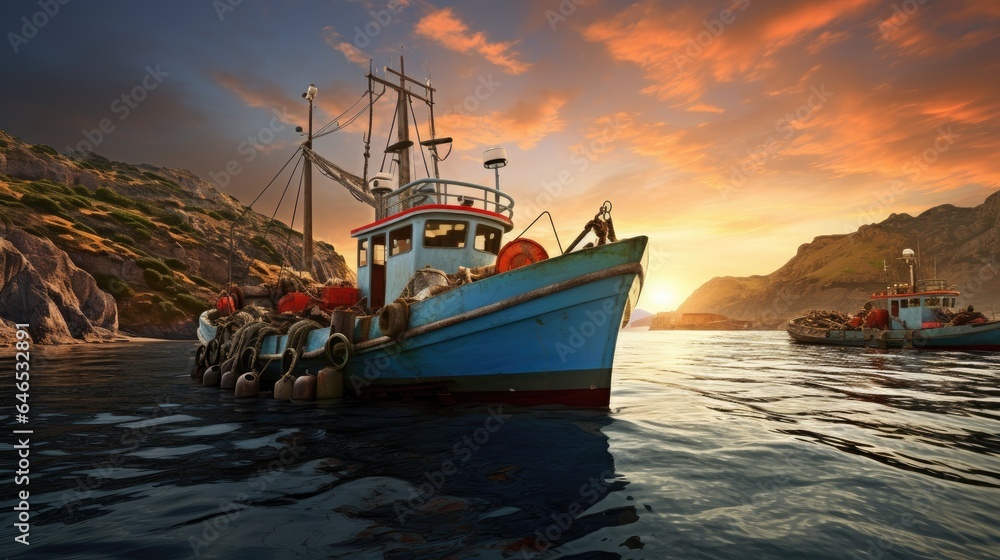 natural beauty of coastal life showcasing fishing boats, traditional ...