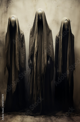 Alu Dibond Bilder - horror scary monks witches in dark