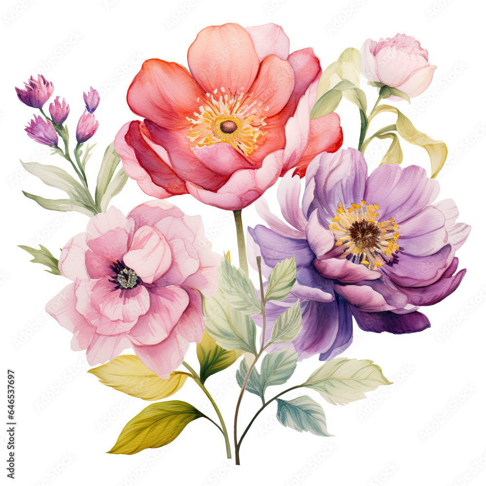 Watercolor flowers bouquet clipart, Floral illustration set isolated jn ...