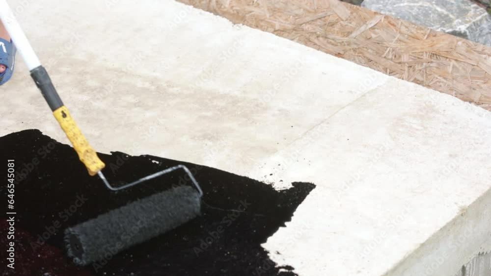 Water proofing concept of the concrete or foundation of the new house ...