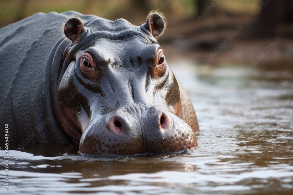 Hippopotamus in the river, South Africa, one of five members of the so ...