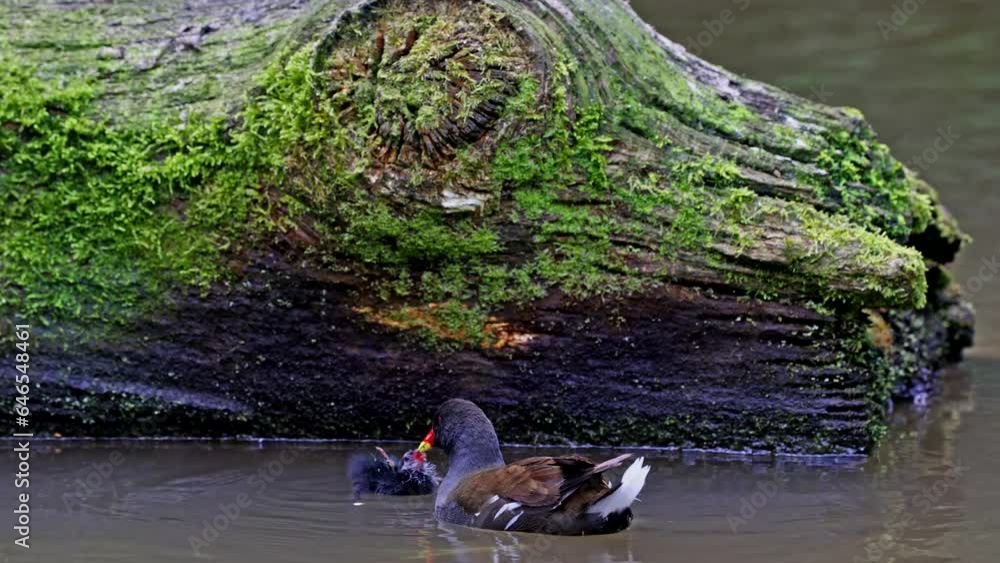 Juvenile baby common moorhen Gallinula chloropus also known as the ...