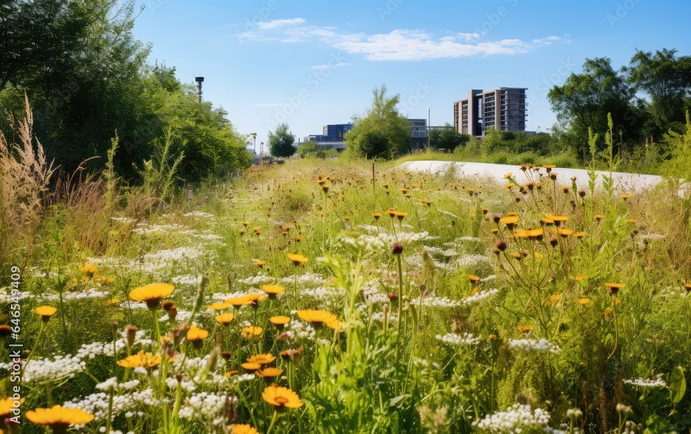 Rewilding the city, the city park rewilded with wildflowers and plants ...
