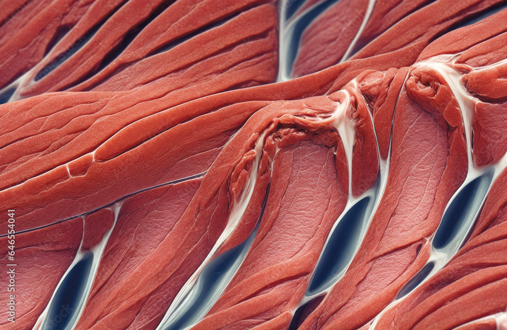 Muscle simulation close up, relaxed muscle and tendons Stock ...