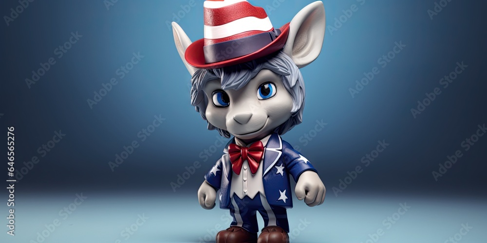 Cartoony and adorable uncle sam donkey character for American liberal ...