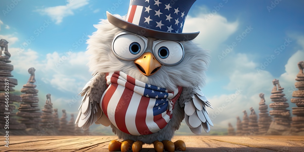 Cartoony and adorable uncle sam bald eagle character for American ...