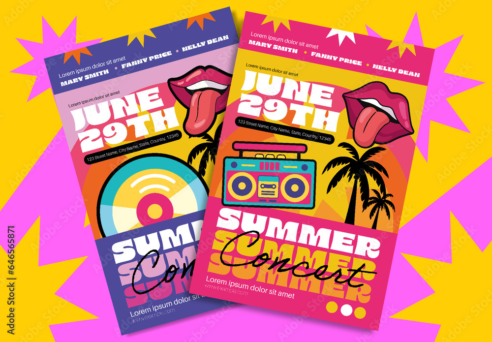 Retro Summer Concert Poster Layout Stock Template | Adobe Stock