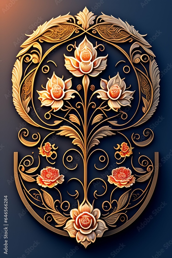 Beautiful symmetrical decorative ornament with classical floral ...