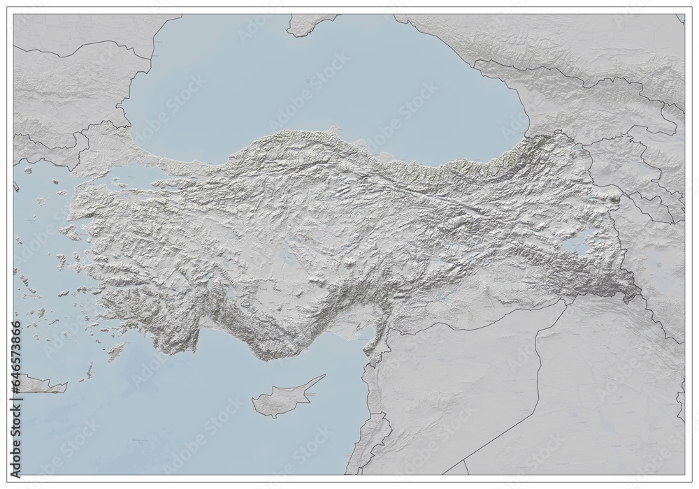 The relief map of Turkey presents the geographical details and surface ...