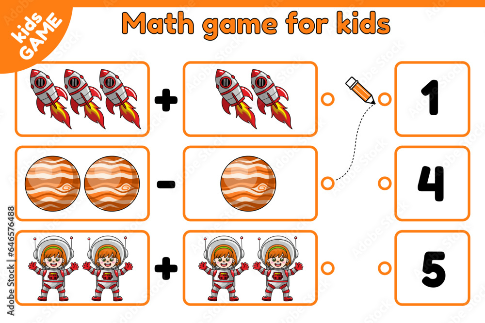 Math educational game for children. Count space objects and choose the ...