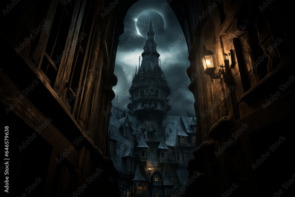 A towering spire inhabited by a malevolent sorceress, who peers out ...
