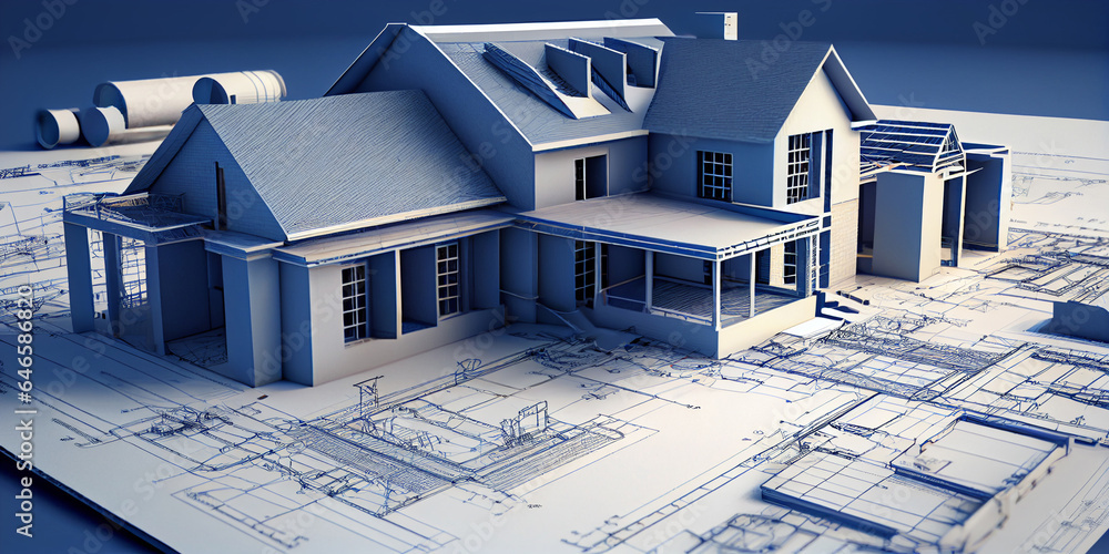 A three-dimensional layout of a private house or cottage, standing ...