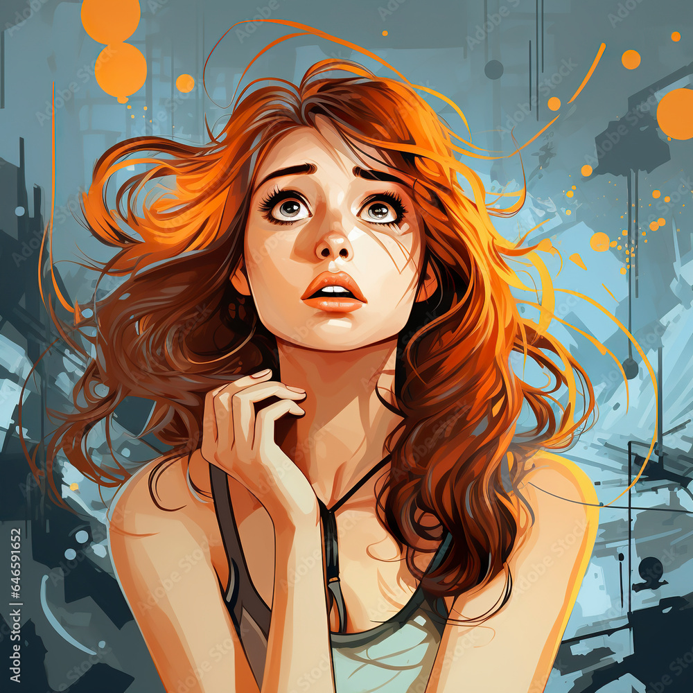Vector art illustration of a well-detailed portrait of a confused woman ...