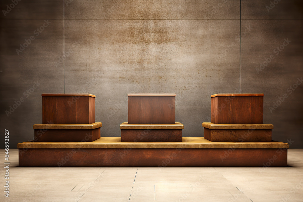 Competition podium platform for first, second and third place. Stage ...