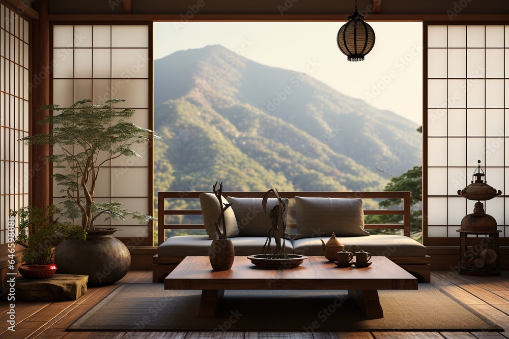 Contemporary Japanese Living Room with tatami mats, sliding shoji doors ...