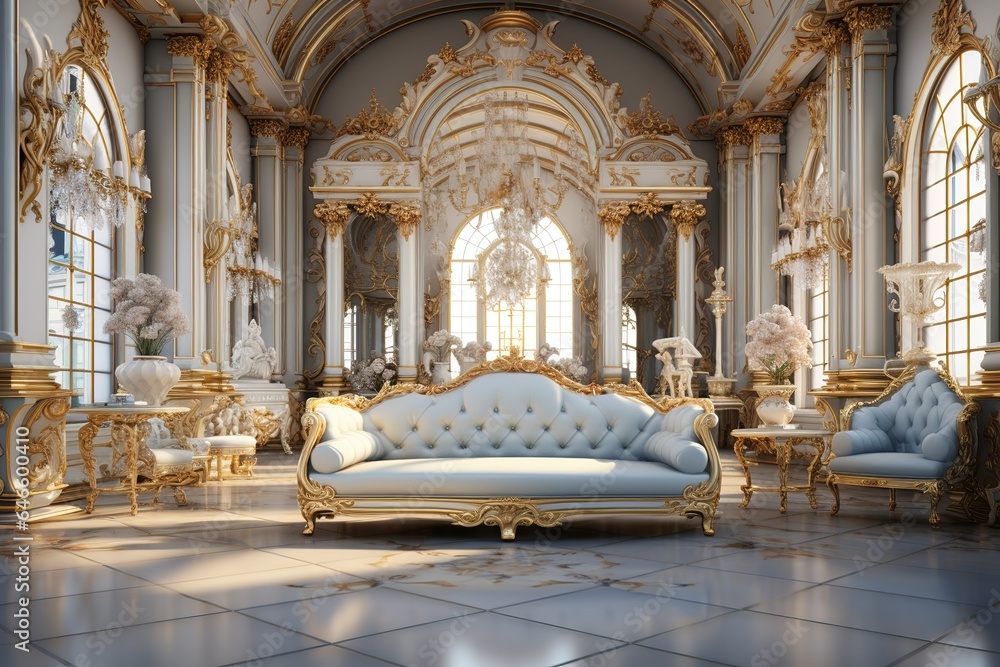 Renaissance Palace Parlor with opulent furnishings, gilded accents ...