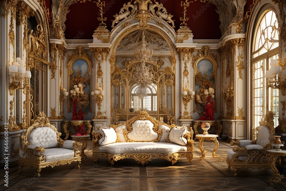 Renaissance Palace Parlor with opulent furnishings, gilded accents ...