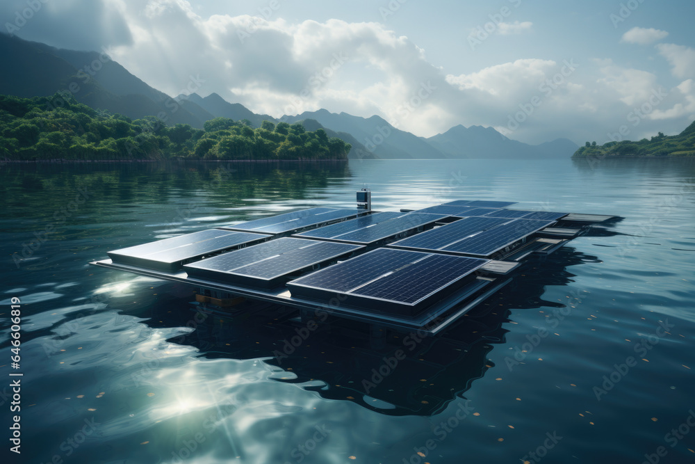 Foto de A concept design for floating solar panels on reservoirs, optimizing land use for solar ...