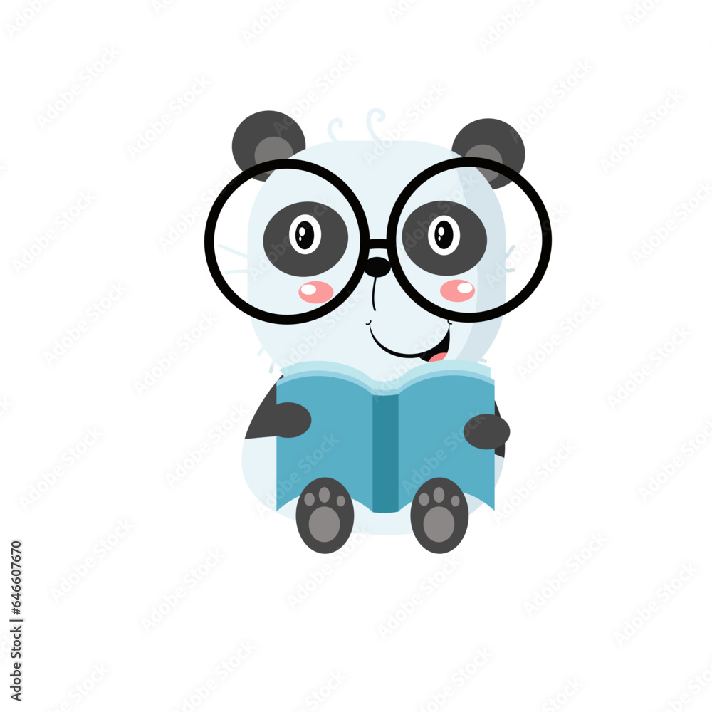 vector cute panda reading book cartoon vector icon illustration Stock ...