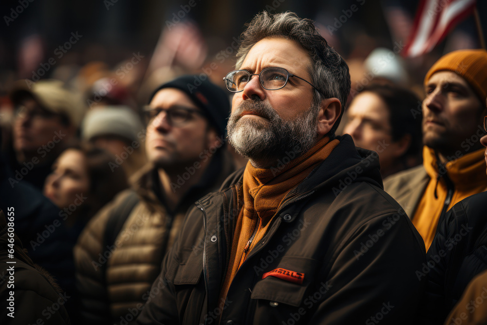 Political Rally. People at a political rally expressing diverse ...