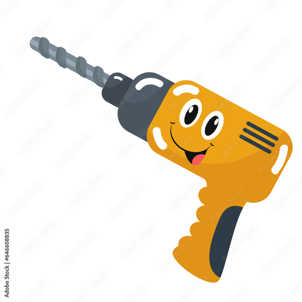 vector cute drilling machine cartoon vector icon illustration Stock ...
