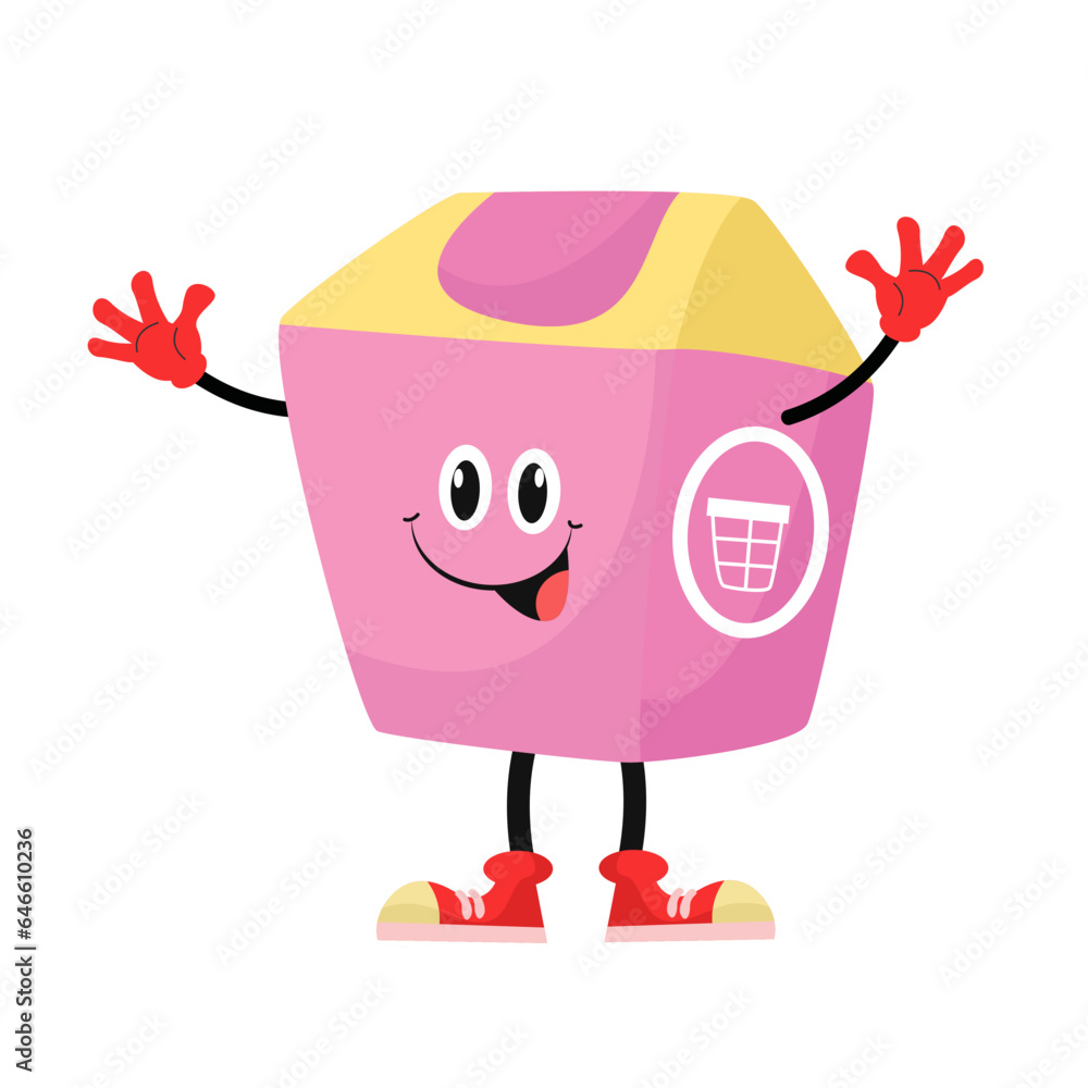 Vector cute little garbage can character flat cartoon emoticon Stock ...