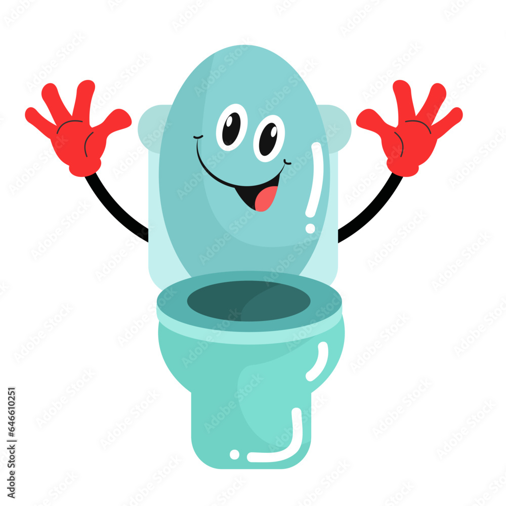 Vector cute funny smiling happy toilet bowl. flat cartoon character ...