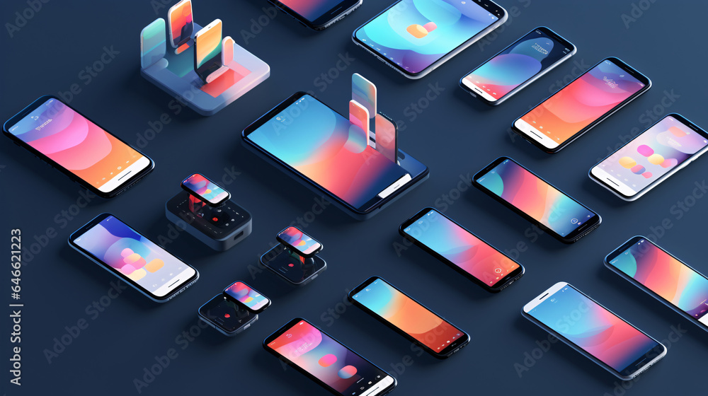 Ultra-realistic 3D Vector Mobile Mockups in Isometric Illustration ...