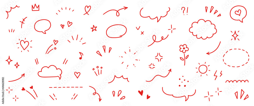 Cute red line icon sketch element. Hand drawn red line sketch text ...