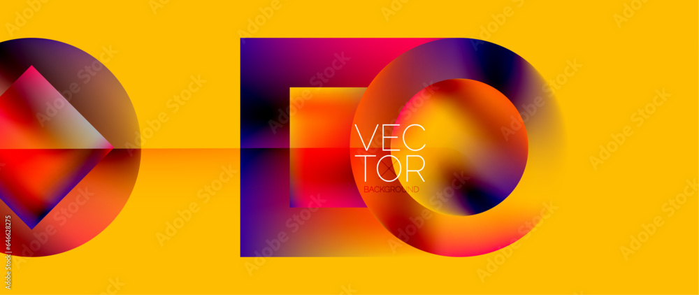 Squares and circles design. Fluid color gradients with metallic effects ...