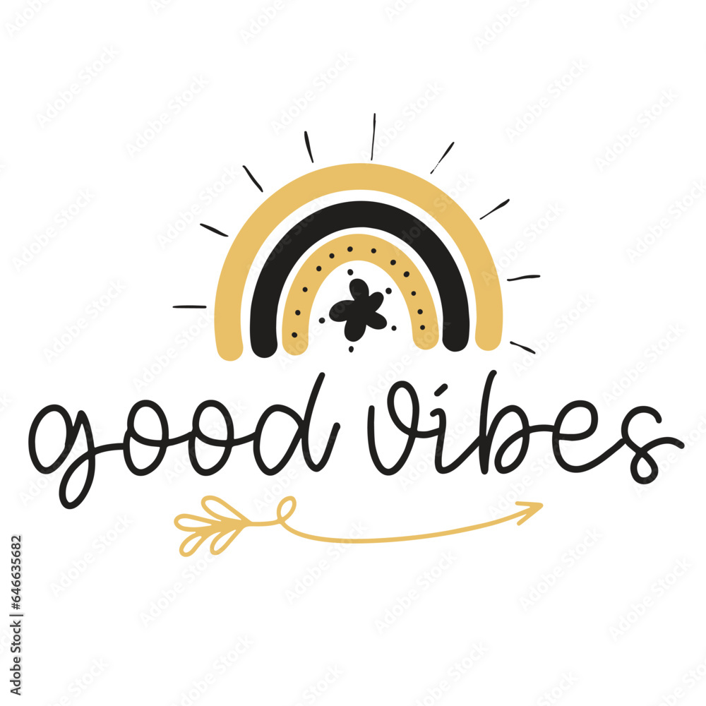 inspirational lettering quotes with a yellow boho rainbow. Modern ...