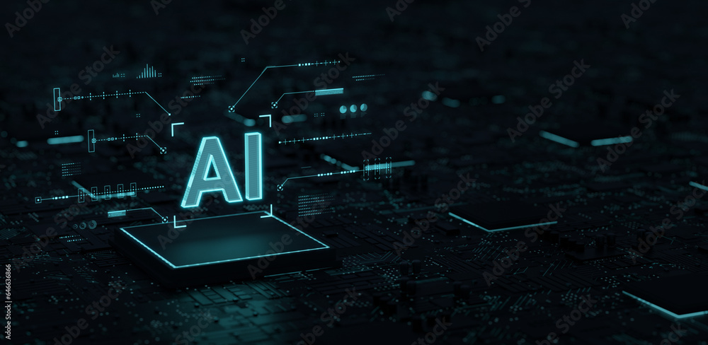 Artificial Intelligence hardware concept. Glowing AI circuit on ...