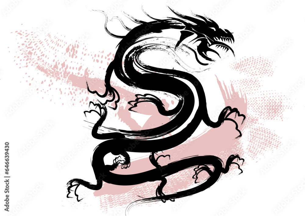 Grunge Paint Dragon Vector brush Stroke, Chinese's Dragon Year of the ...