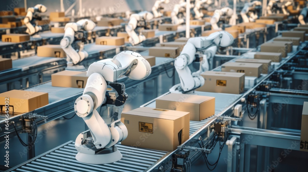 Distribution Warehouse With Automated Guided Vehicles And Robots ...