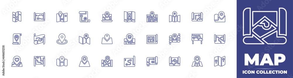Map line icon collection. Editable stroke. Vector illustration ...