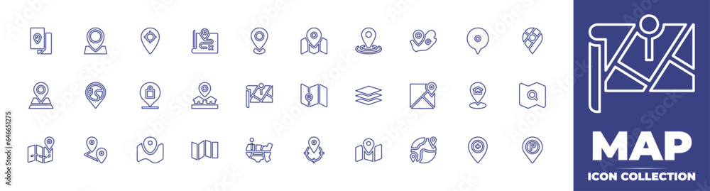 Map line icon collection. Editable stroke. Vector illustration ...